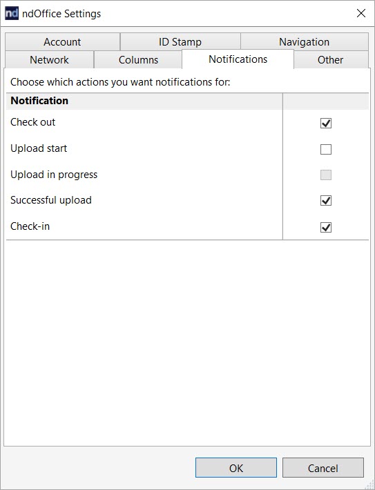 ndOffice Activity Center Settings