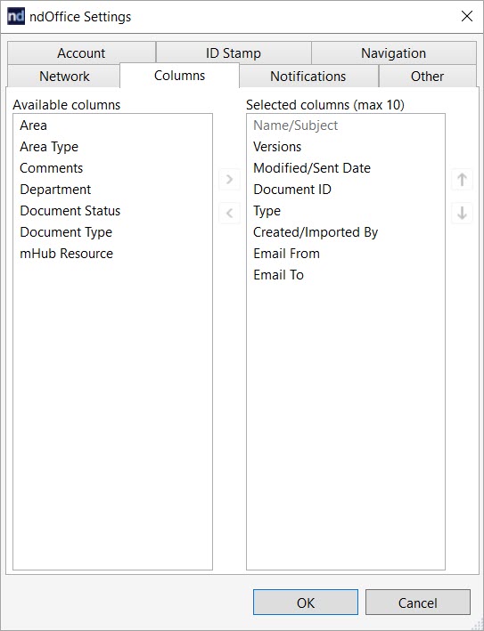 ndOffice Activity Center Settings