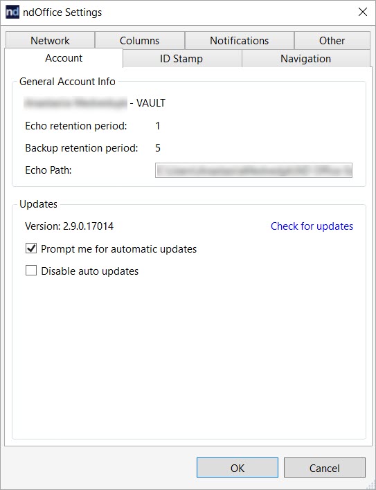 ndOffice Activity Center Settings