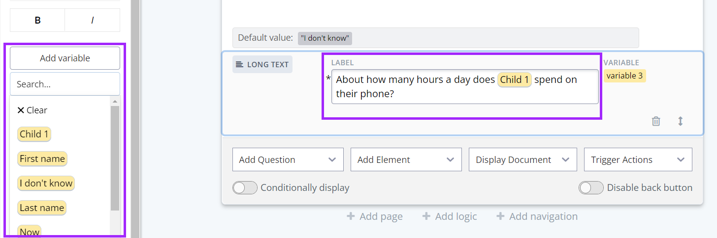 PatternBuilder Question Settings