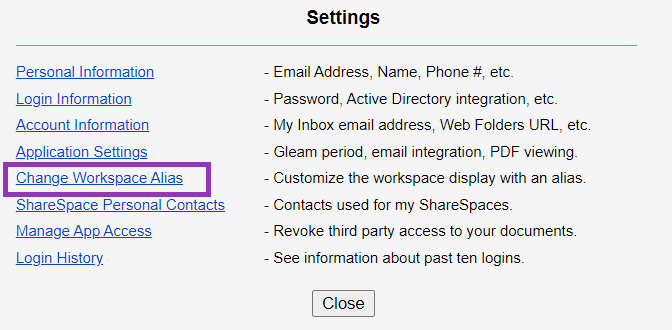 Change Workspace Alias