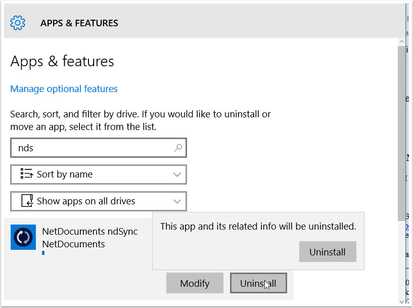 Can't uninstall ndSync on Windows 10