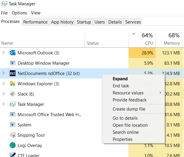 ndOffice troubleshooting - Creating a Memory Dump