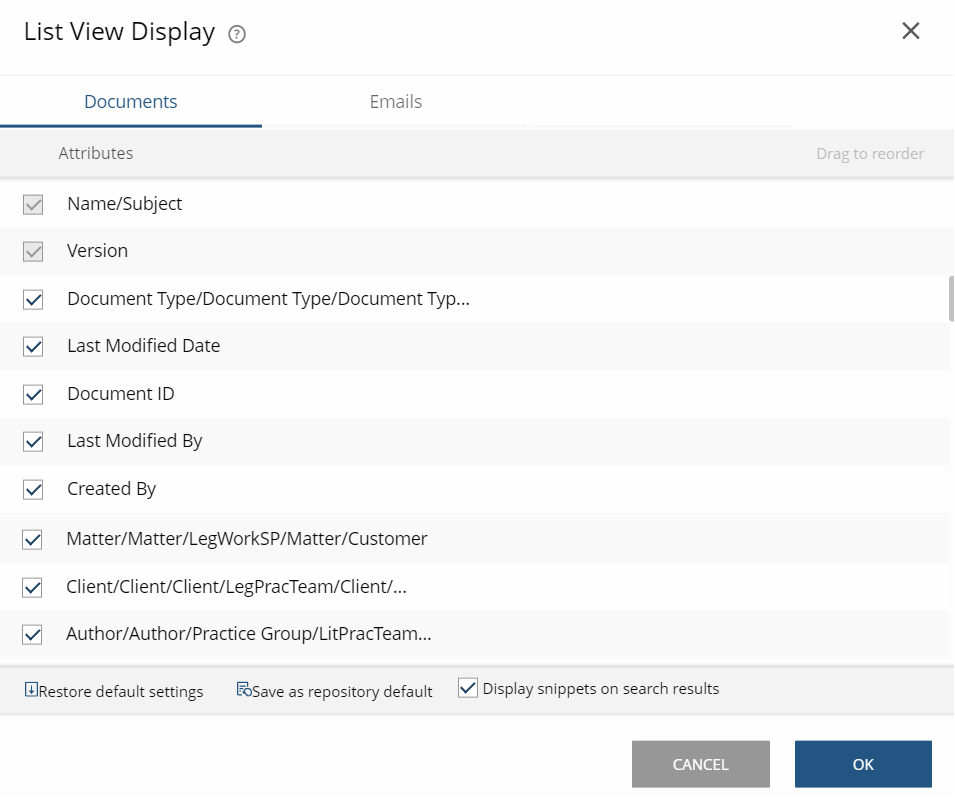 Repository Default List View Display