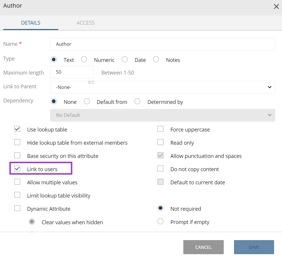 Linking an Author Value to a User