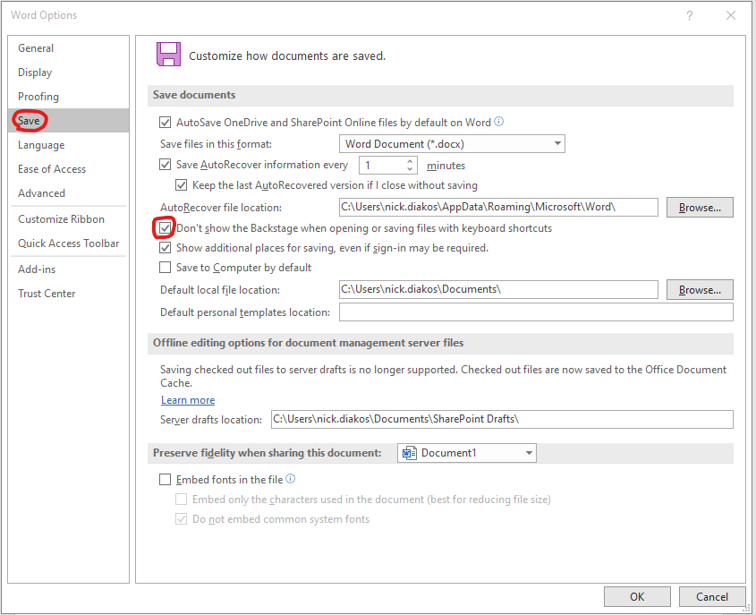 Reverting to Microsoft Office's legacy quick save window in Microsoft Office 1910 and onwards
