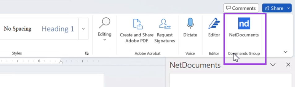 NetDocuments M365 Word add-in