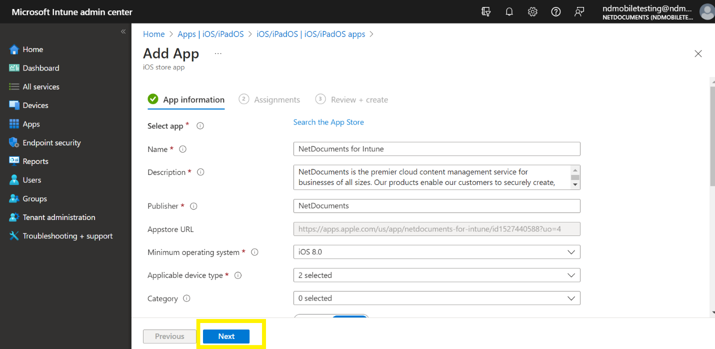 NetDocuments for Intune Configuration and Usage