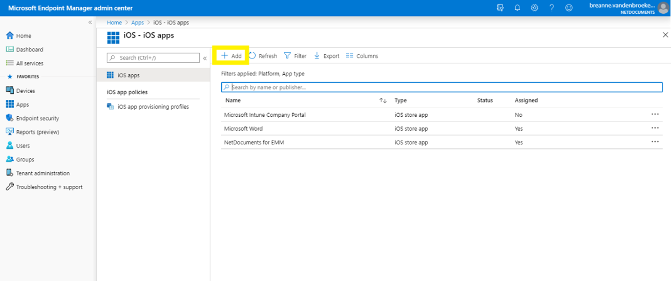 NetDocuments for Intune Configuration and Usage