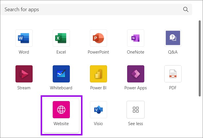 Adding a Website (workspace) in Teams
