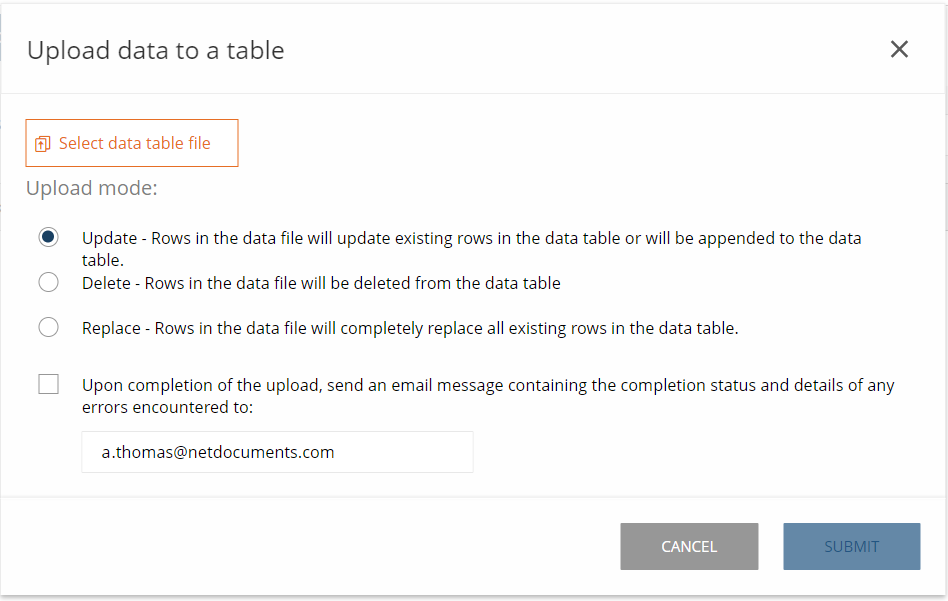 NetDocuments Data Tables