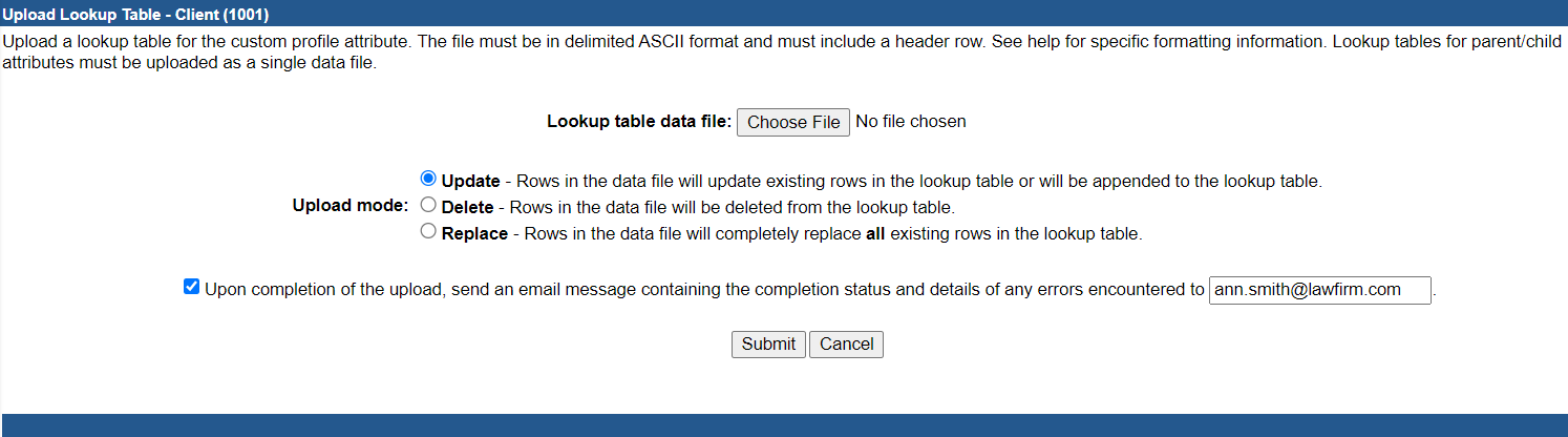 Uploading Lookup Tables