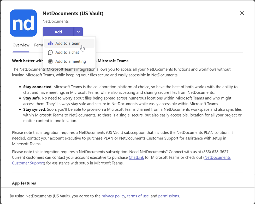 Configuring the Chatlink NetDocuments Tab After Adding the App to Your Team