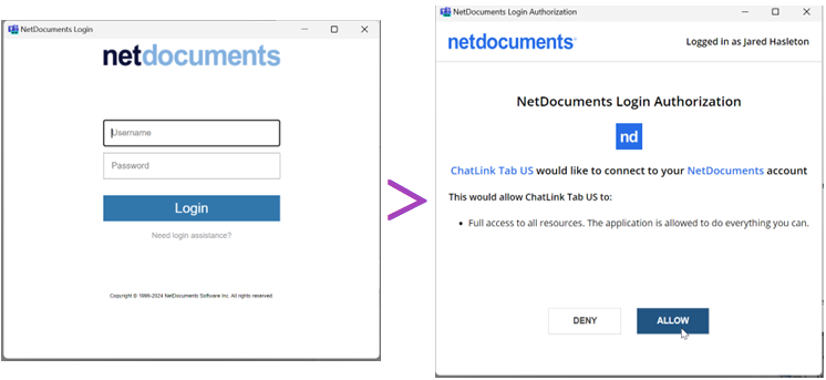Configuring the Chatlink NetDocuments Tab After Adding the App to Your Team