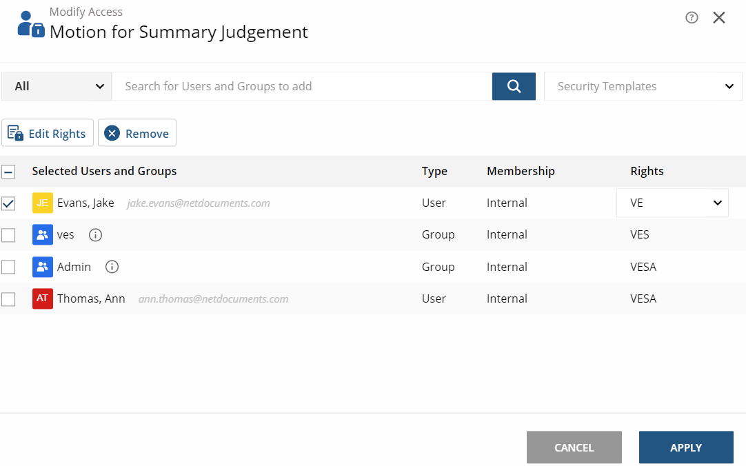 Modifying the Access List of a Document or Folder