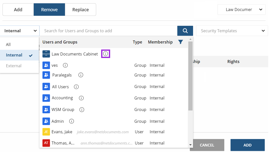 Modifying the Access List of a Document or Folder