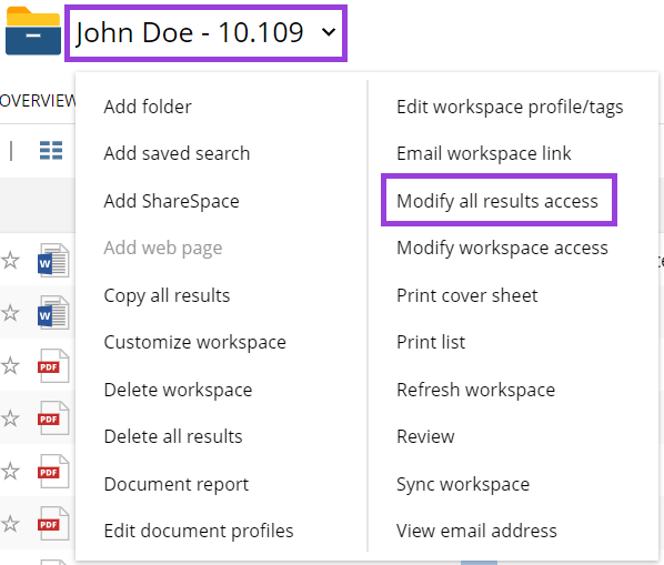Modifying the Access List of a Document or Folder