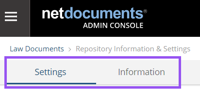 Information and Settings in Admin Console