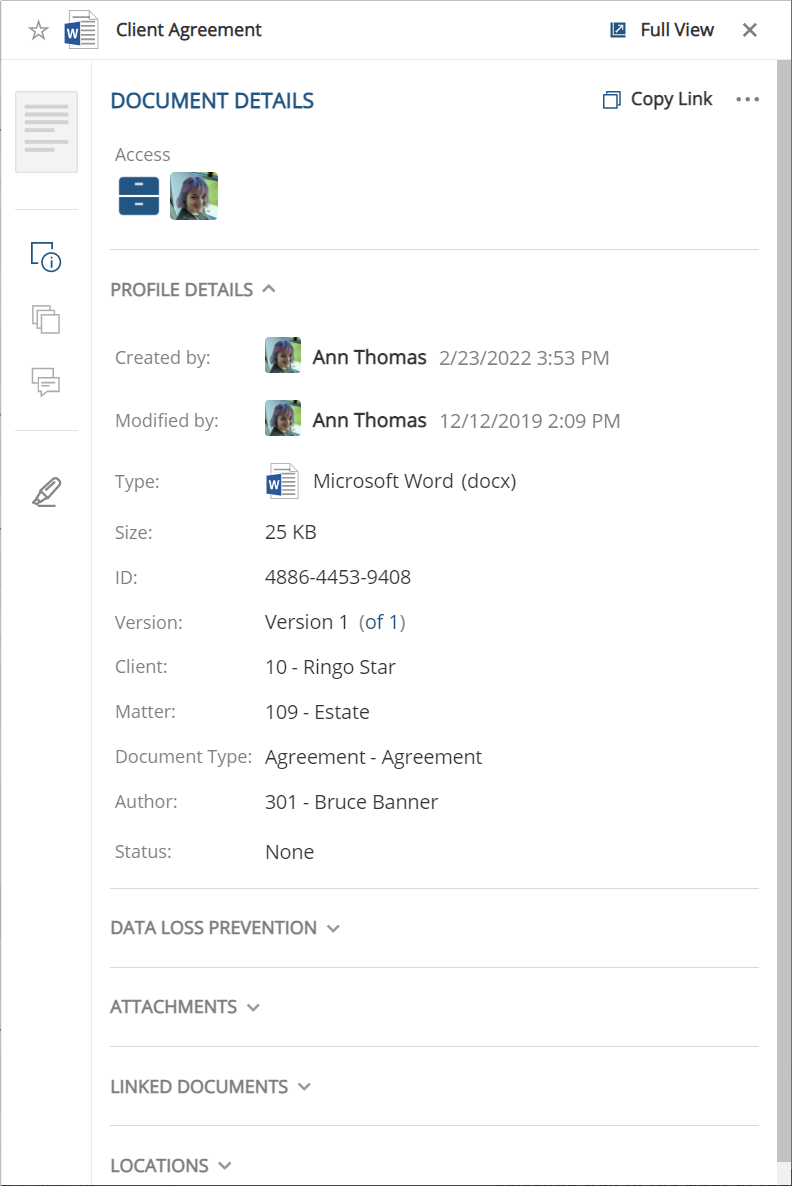 Document Details Panel