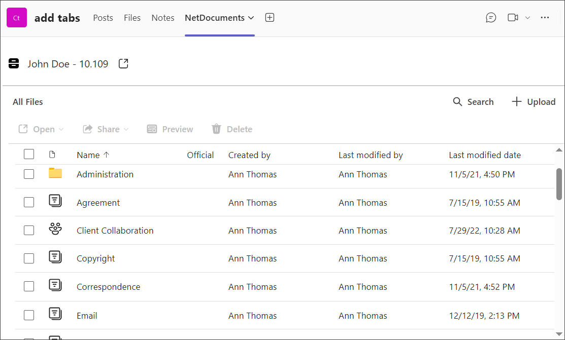 NetDocuments for Microsoft Teams (ChatLink)