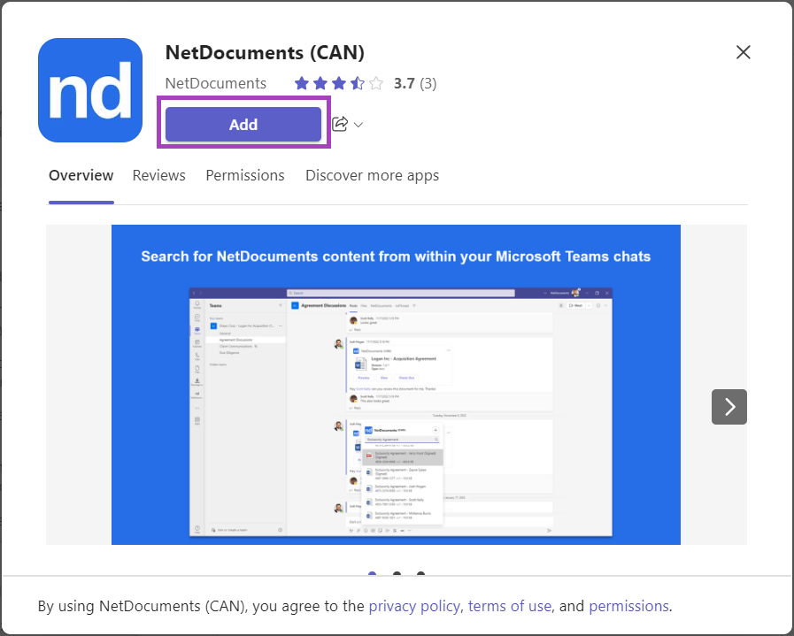 NetDocuments for Microsoft Teams (ChatLink)