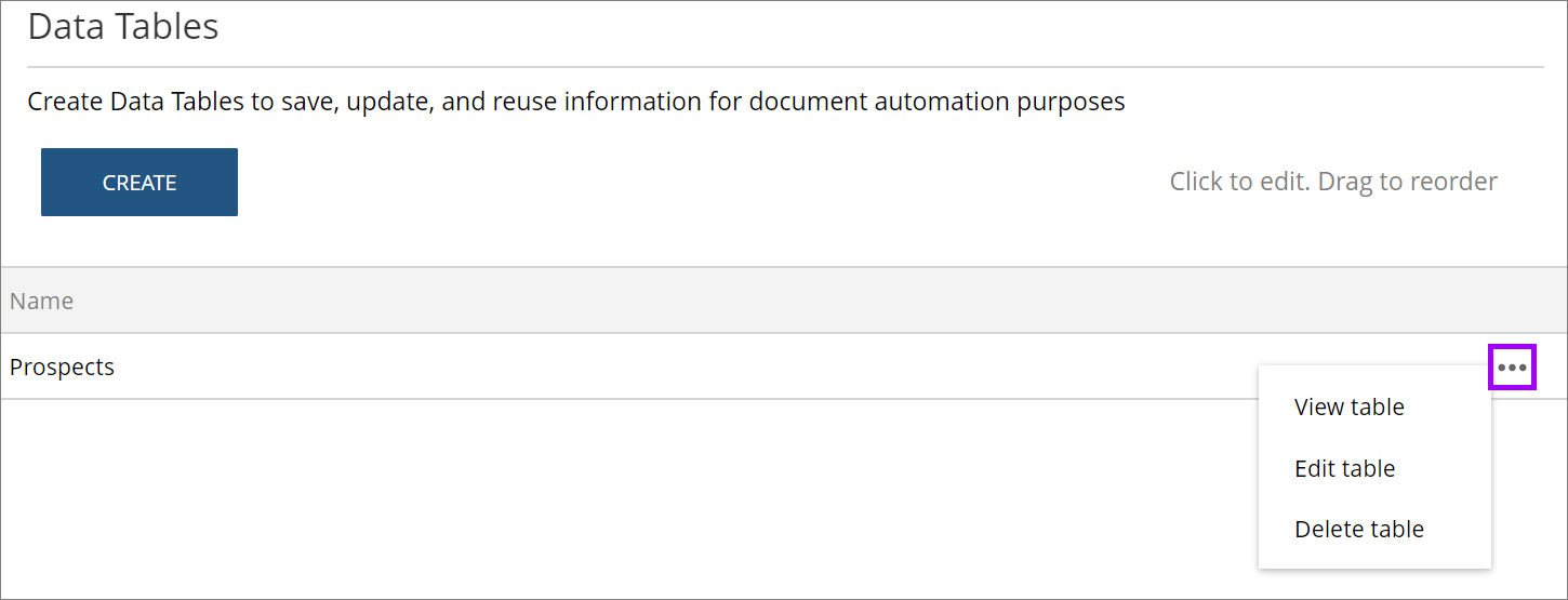 NetDocuments Data Tables