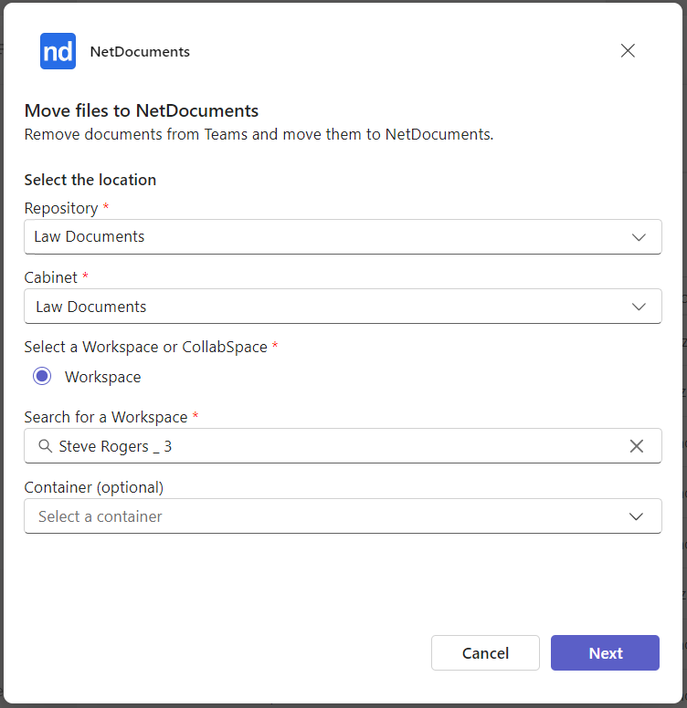 NetDocuments for Microsoft Teams (ChatLink)