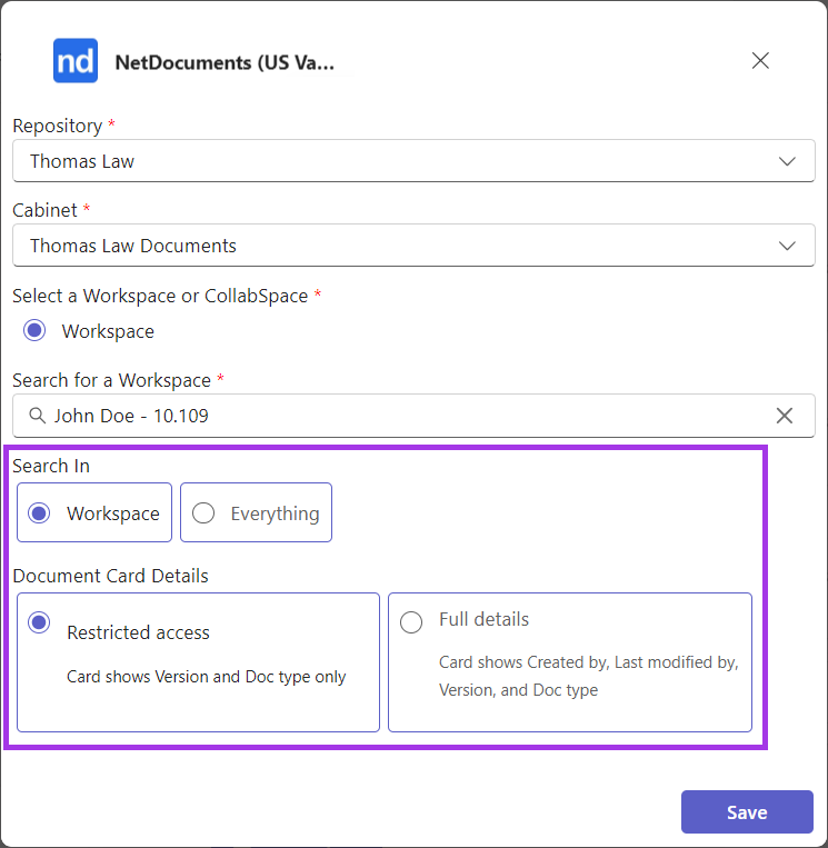 NetDocuments for Microsoft Teams (ChatLink)
