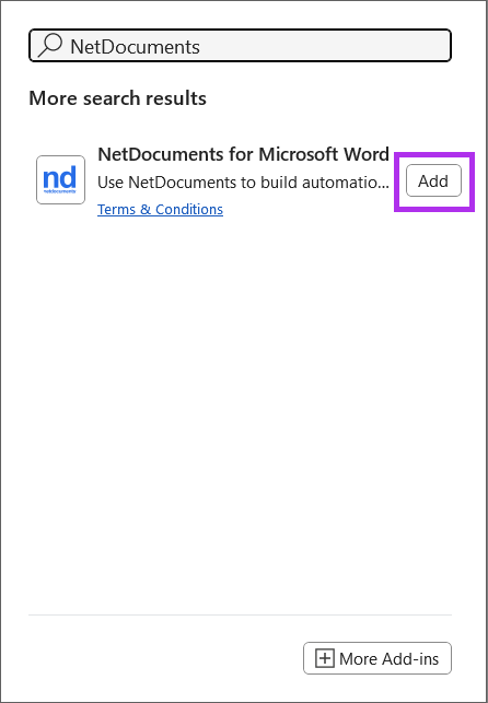 NetDocuments M365 Word add-in